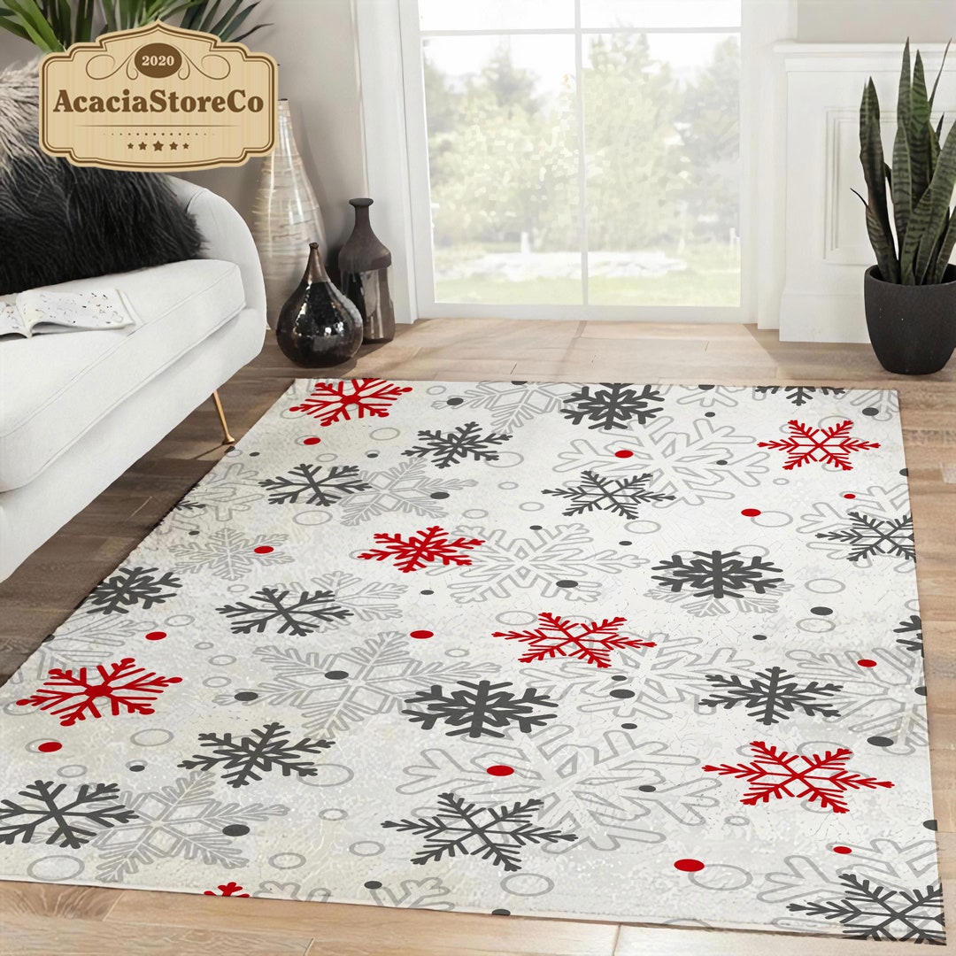 Christmas Pattern Area Rug, Christmas Snowflakes Rectangle Rug ...