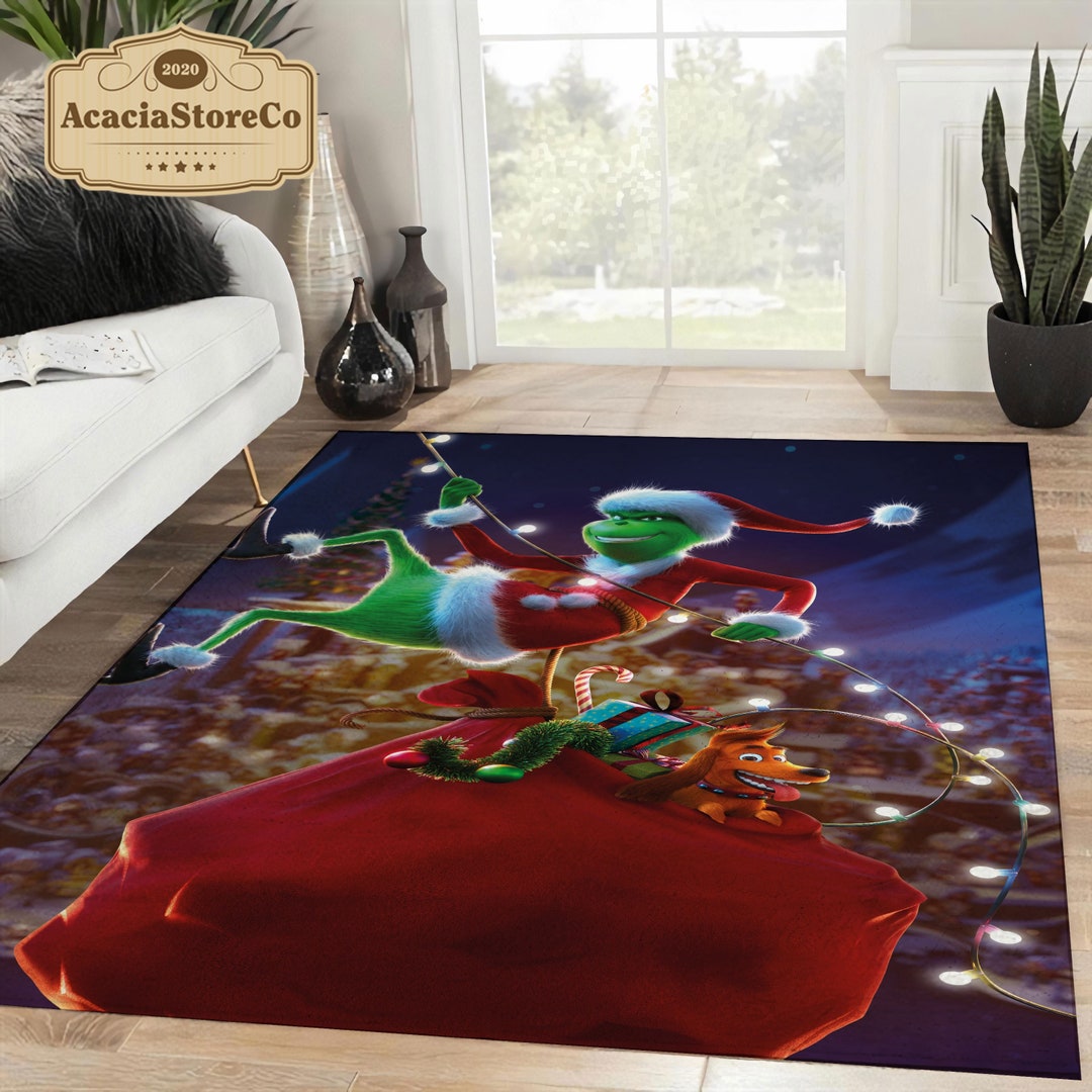 The Grinch Santa Christmas Rectangle Rug, Grinch Christmas Holiday Area ...