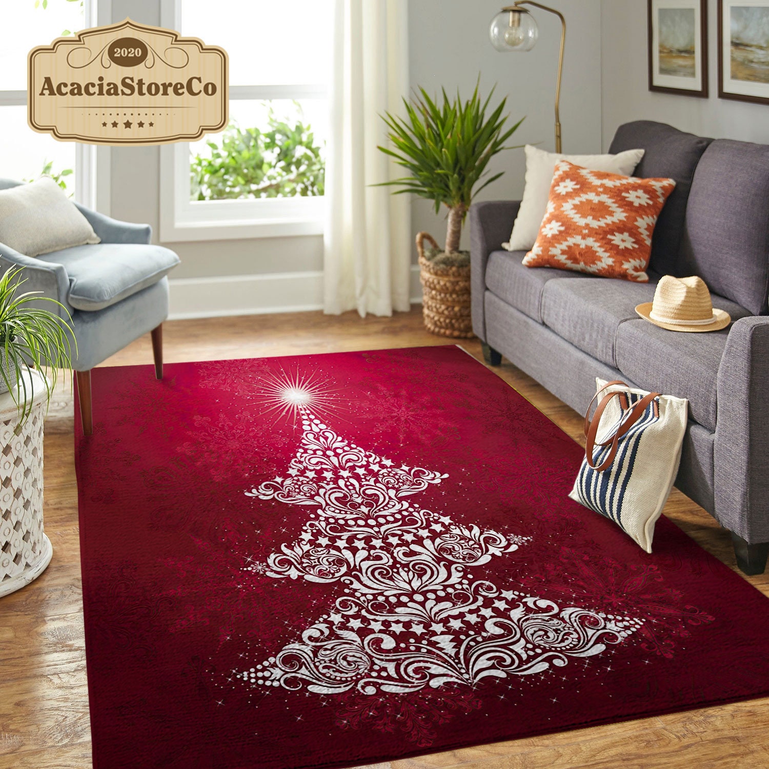 Christmas Tree Area Rug Xmas Carpet Christmas Rectangle Rug - Etsy