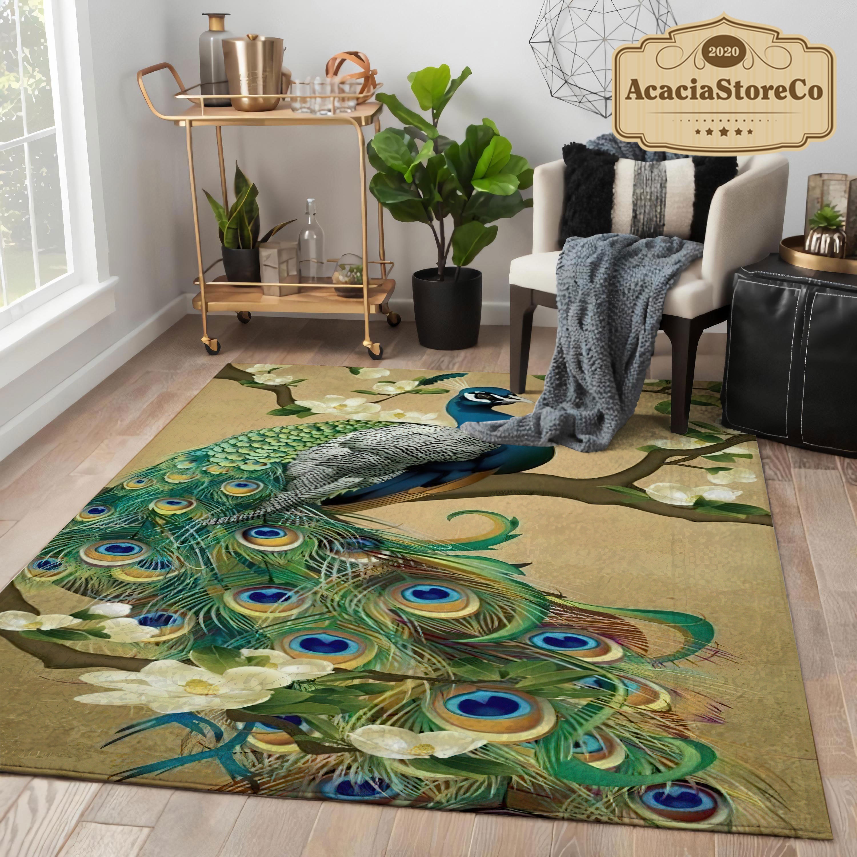 Peacock Vingtage Rectangle Rug Peacock Area Rug Peacock Etsy