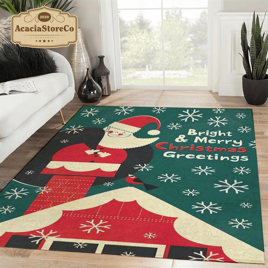 Bright and Merry Christmas Greetings Area Rug, Christmas Rug, Christmas ...