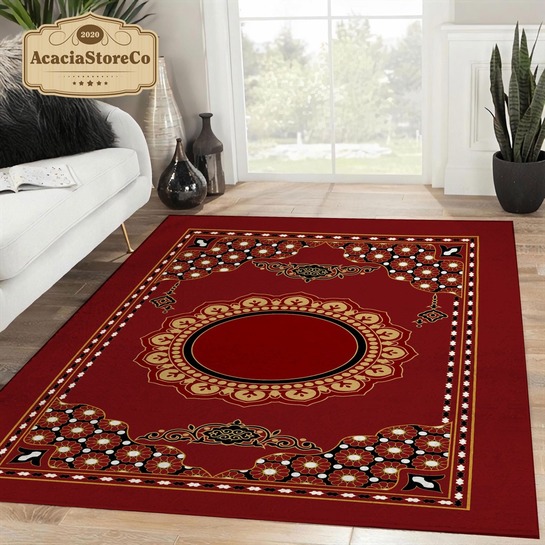 Luxury Arabic Rug, Retro Red Luxury Arabic Rectangle Rug, Large Vintage ...
