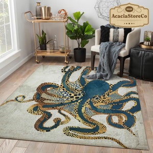 Octopus Ocean Area Rug, Octopus Ocean Carpet, Rugs for Living Room ...
