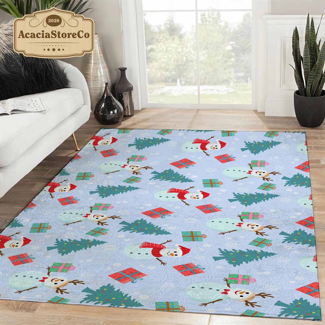 Christmas Area Rug, Snowman Christmas Holiday Rectangle Rug, Christmas ...