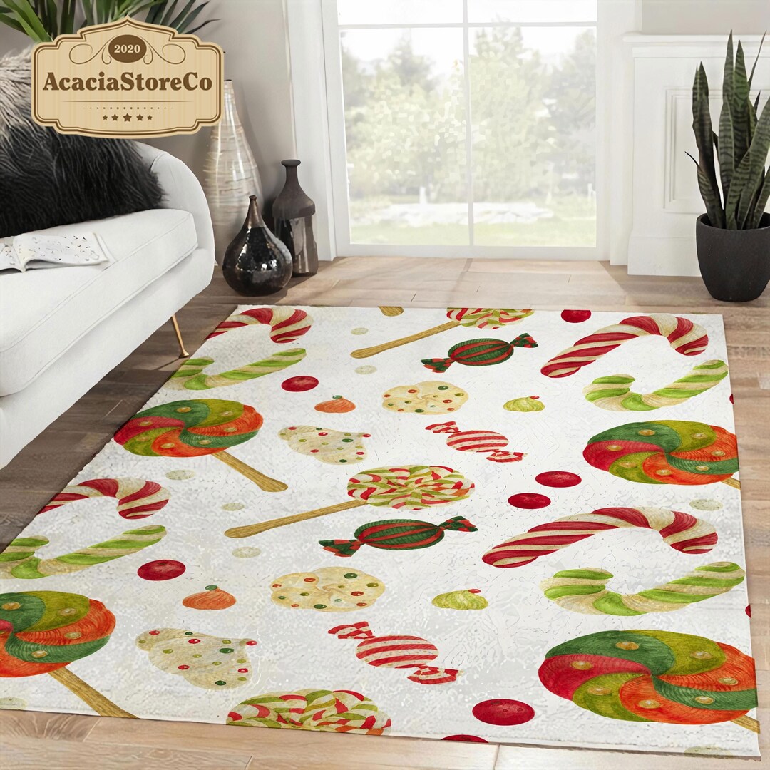 Christmas Large Vintage Rug, Candy Cane Christmas Pattern Area Rug ...
