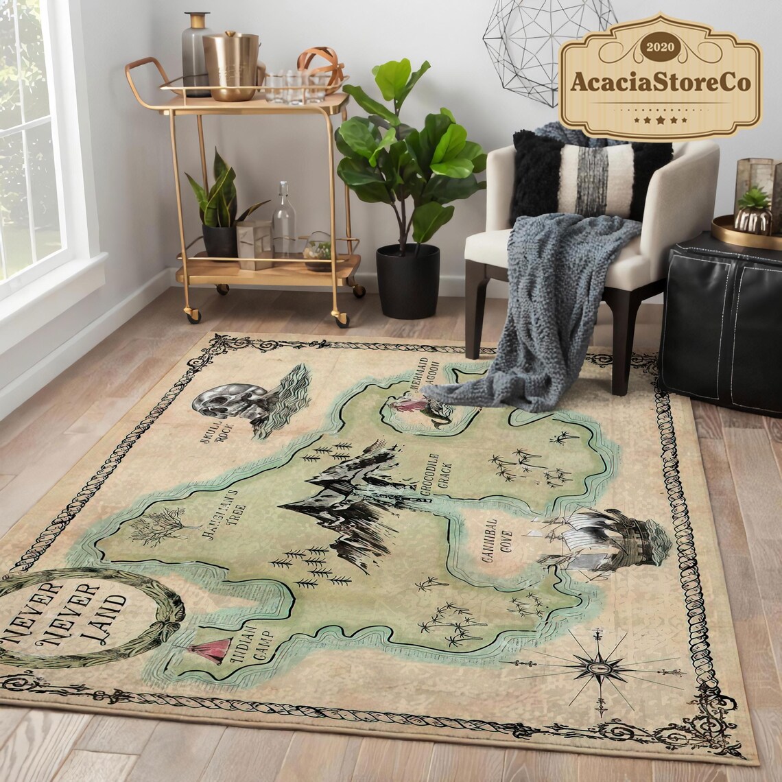 Neverland Map Area Rectangle Rug, Nursery Rugs, Vintage Rug, Rugs for ...