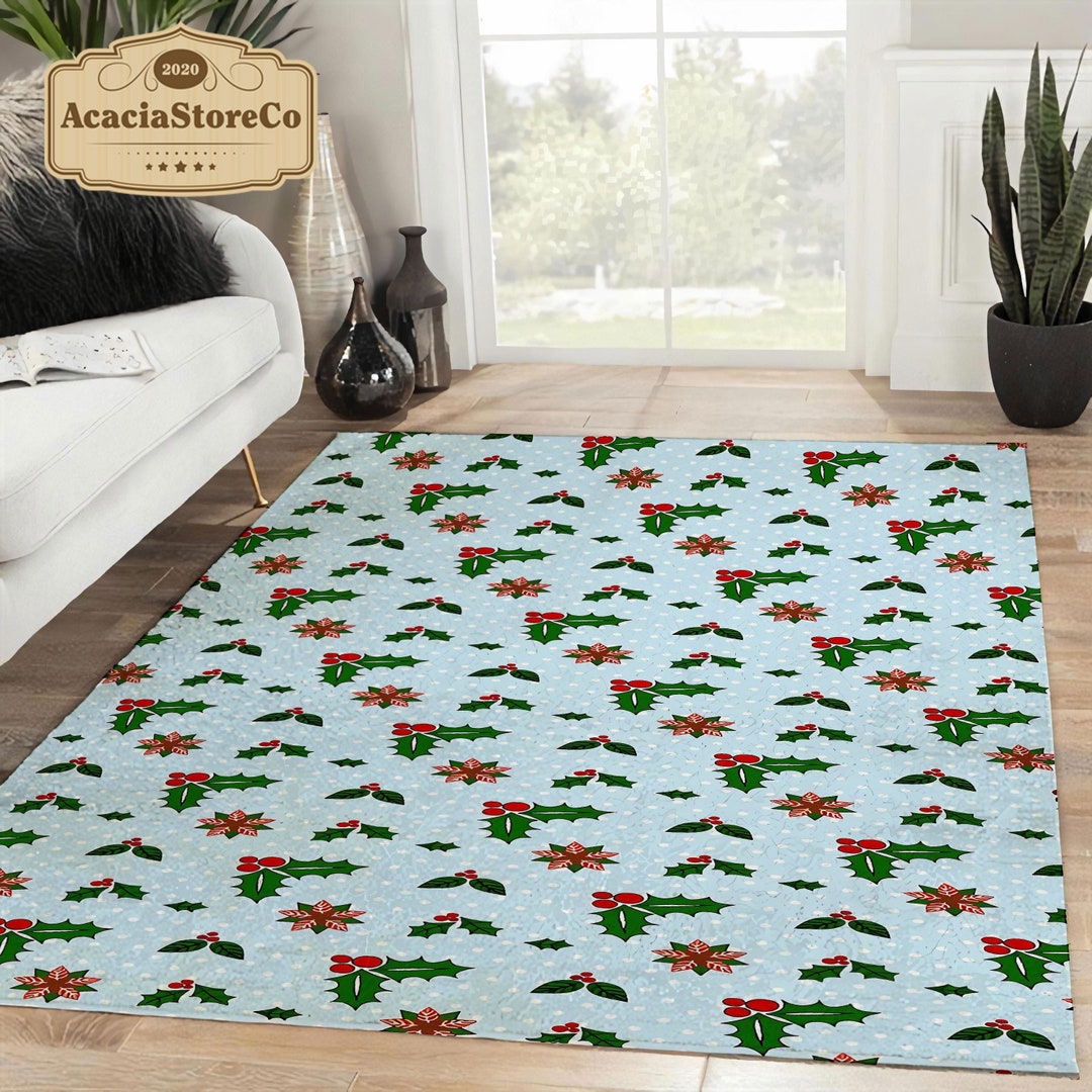 Christmas Holly Pattern Rug, Merry Christmas Area Rug, Christmas Decor ...