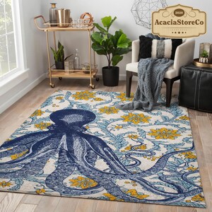Blue Octopus Area Rug, Blue Octopus Carpet, Rugs for Living Room, Kids ...