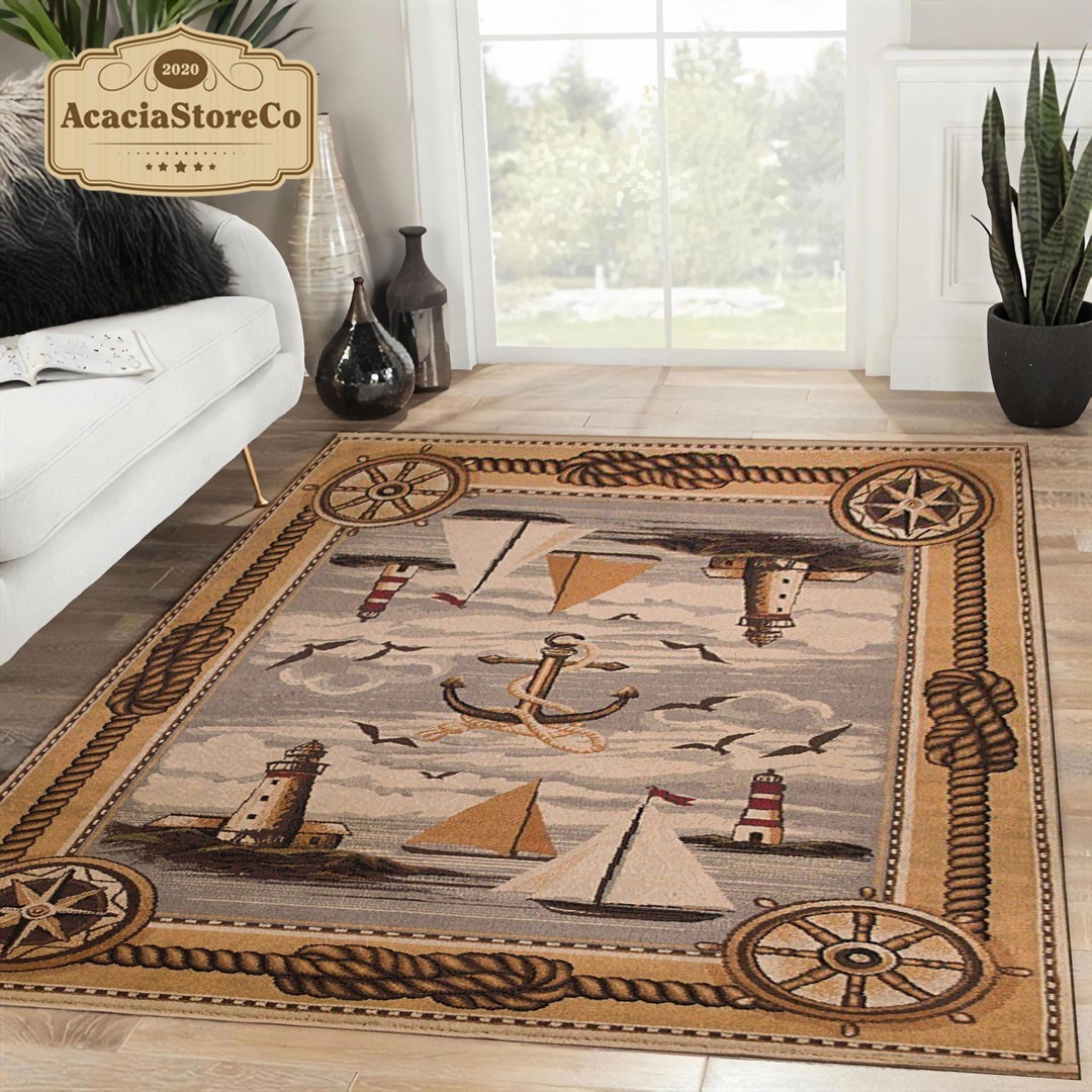Anchor and Sailboat Wilderness Area Rug, Anchor Rug, Sailboat ...