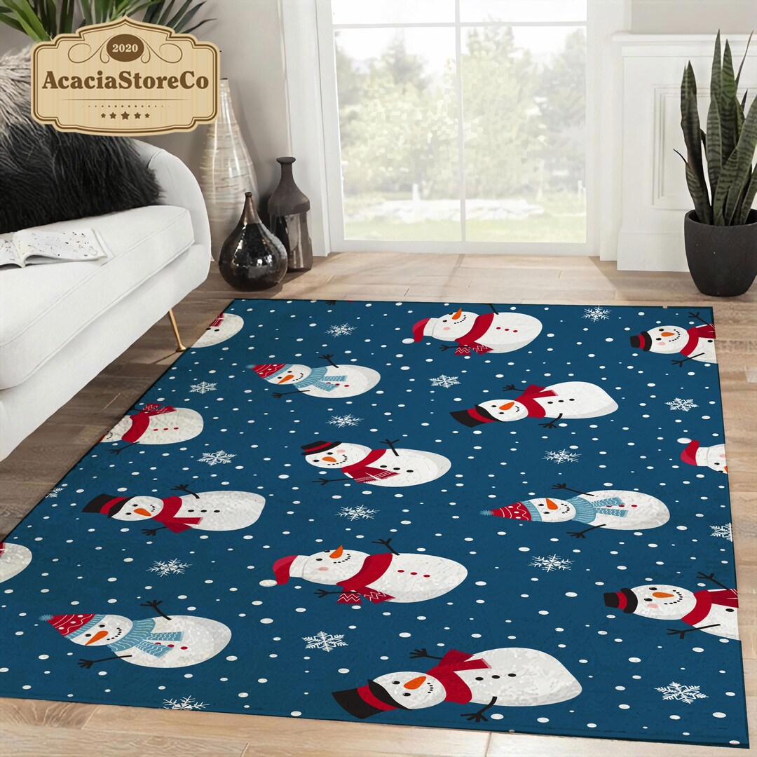 Christmas Pattern Area Rug, Cute Snowman Christmas Rectangle Rug ...