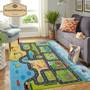 My City Road Track Maps for Kids Area Rug, Nursery Rectangle Rug, Kids ...