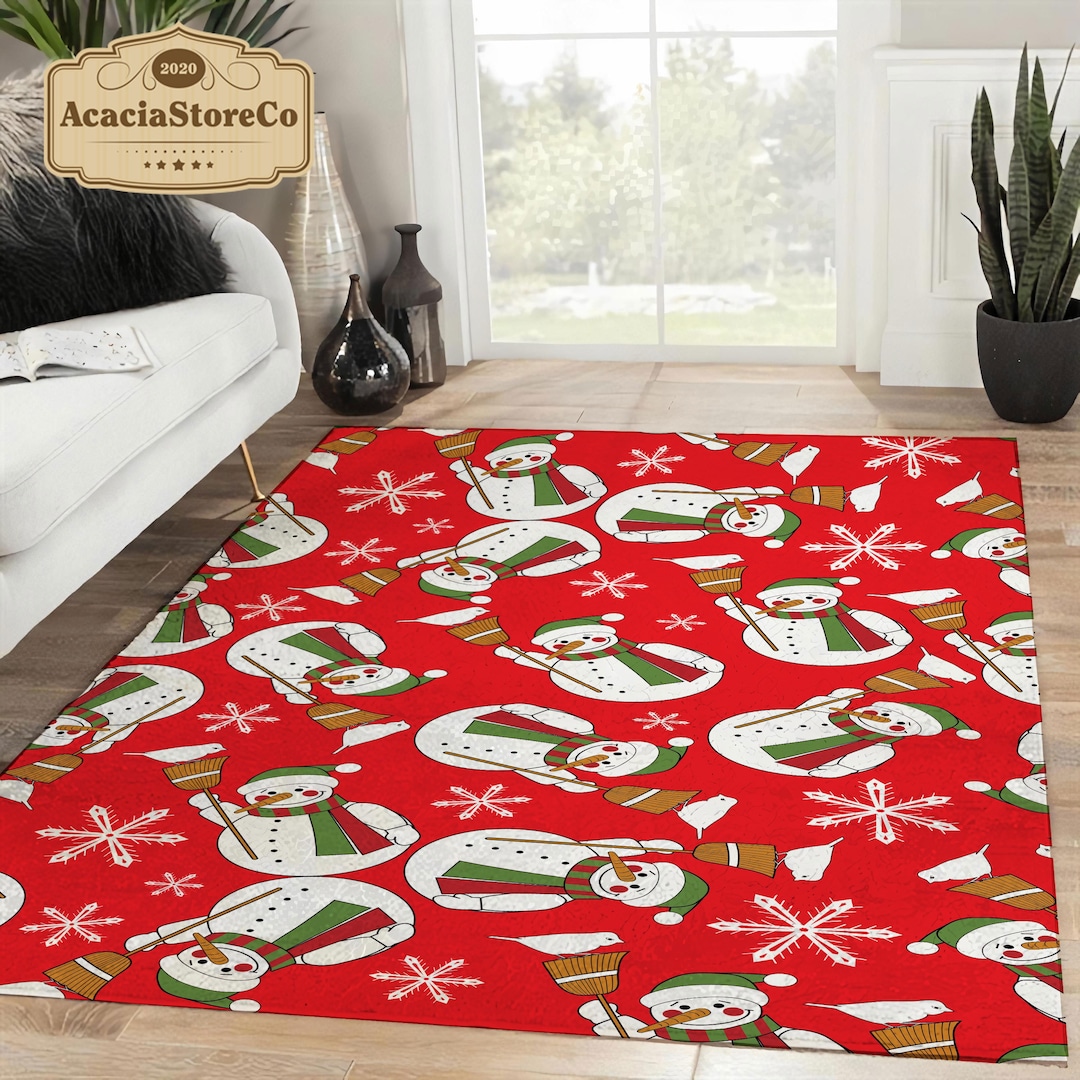 Cute Snowman Christmas Pattern Rectangle Rug, Christmas Area Rug ...