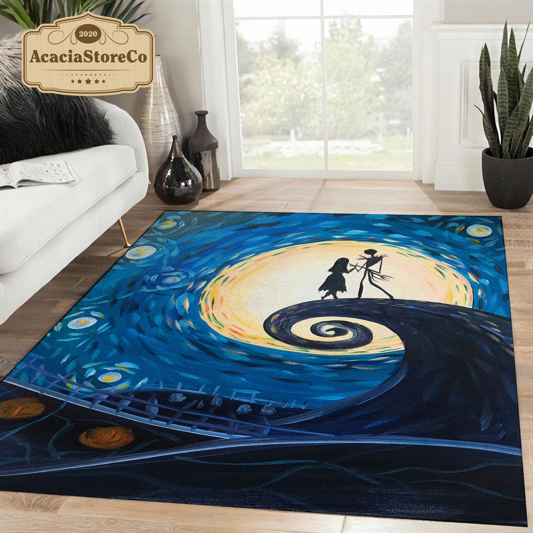 Jack and Sally Nightmare Before Christmas Rug, Halloween Rectangle Rug ...