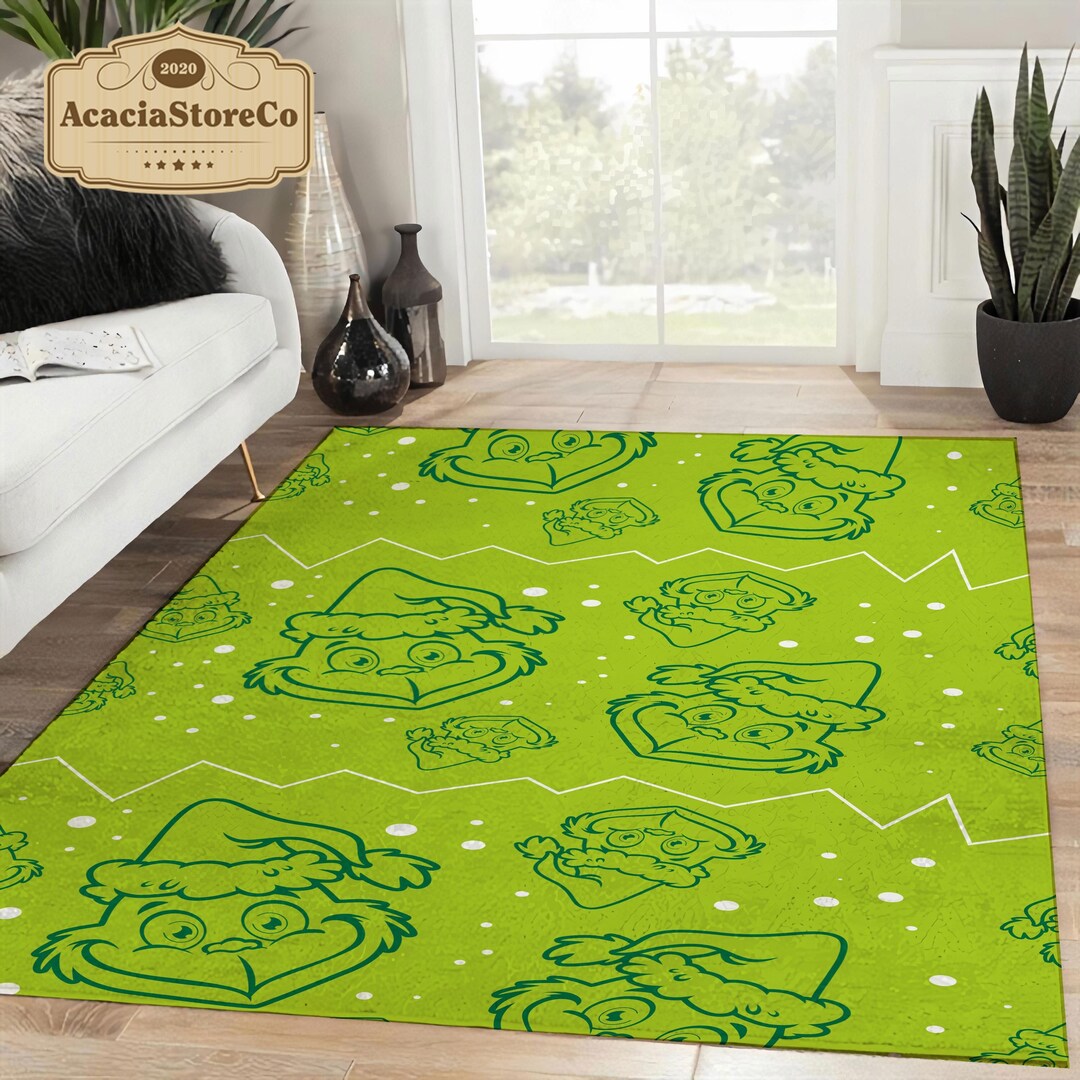 The Grinch Christmas Pattern Area Rug, Grinch Christmas Holiday ...