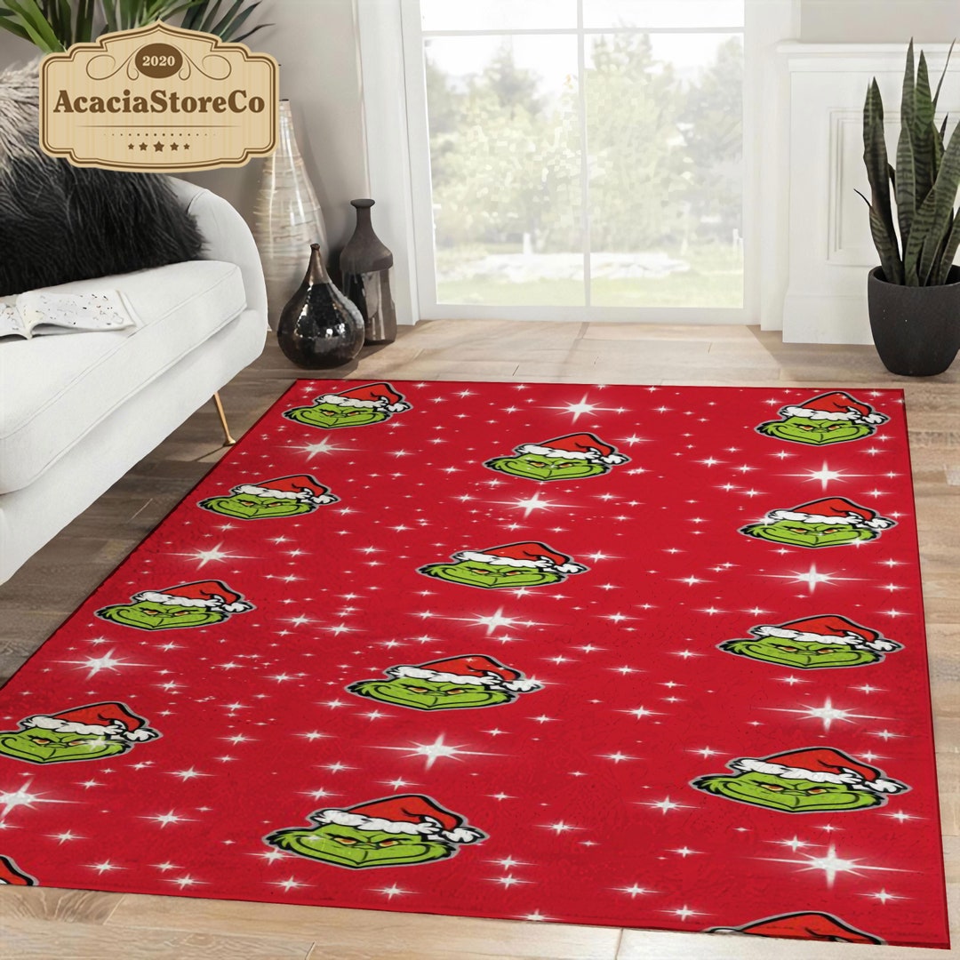 The Grinch Christmas Pattern Rectangle Rug, Grinch Christmas Holiday ...