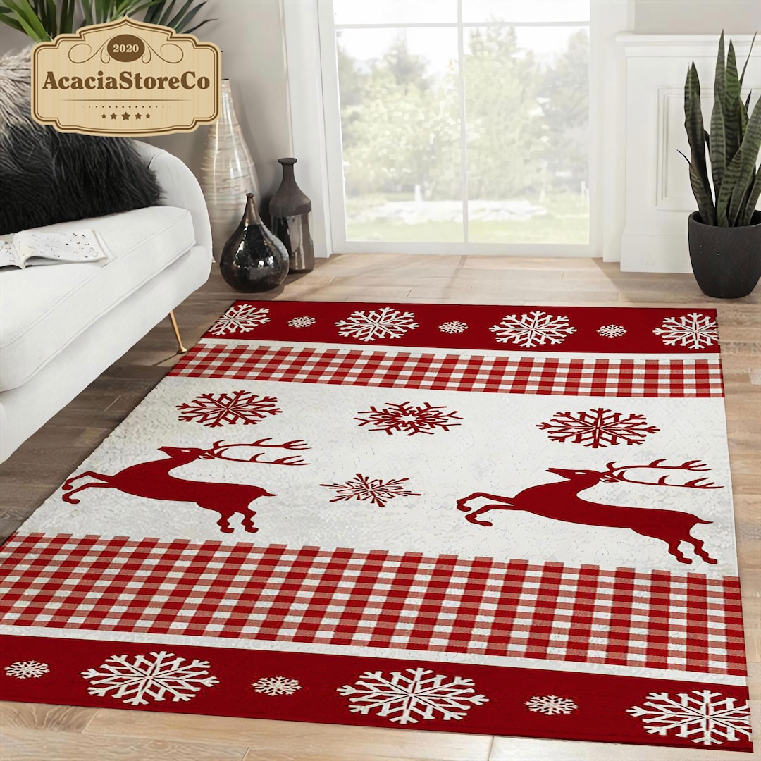 Merry Christmas Rug, Reindeer Christmas Rug, Christmas Decoration ...