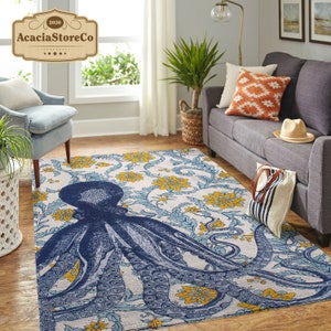 Blue Octopus Area Rug, Blue Octopus Carpet, Rugs for Living Room, Kids ...