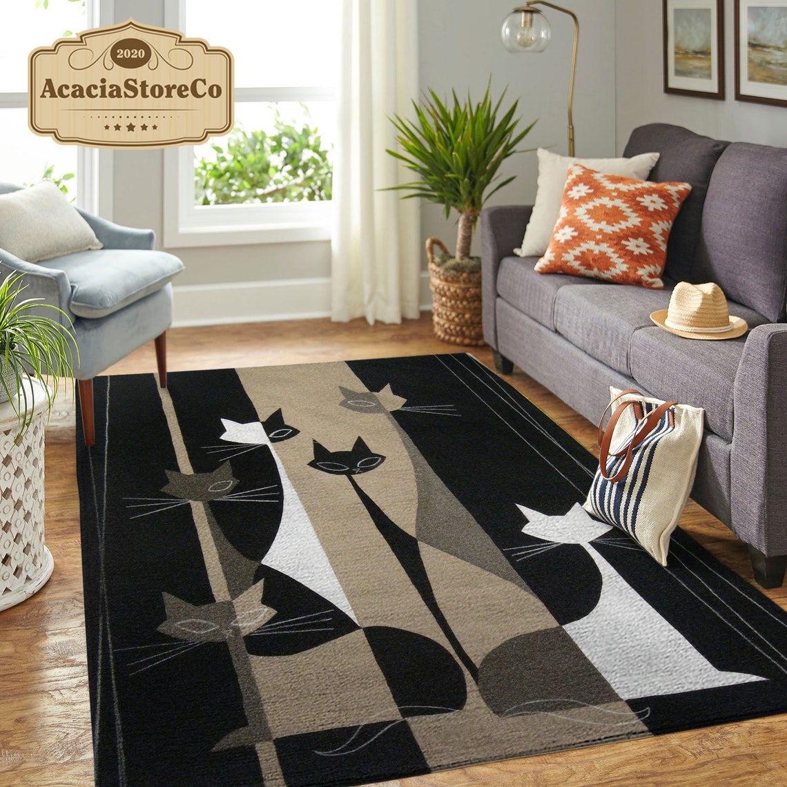 Kids Room Decor Cat Rug Cute Cat Area Rug Cat Art Rug Cat - Etsy