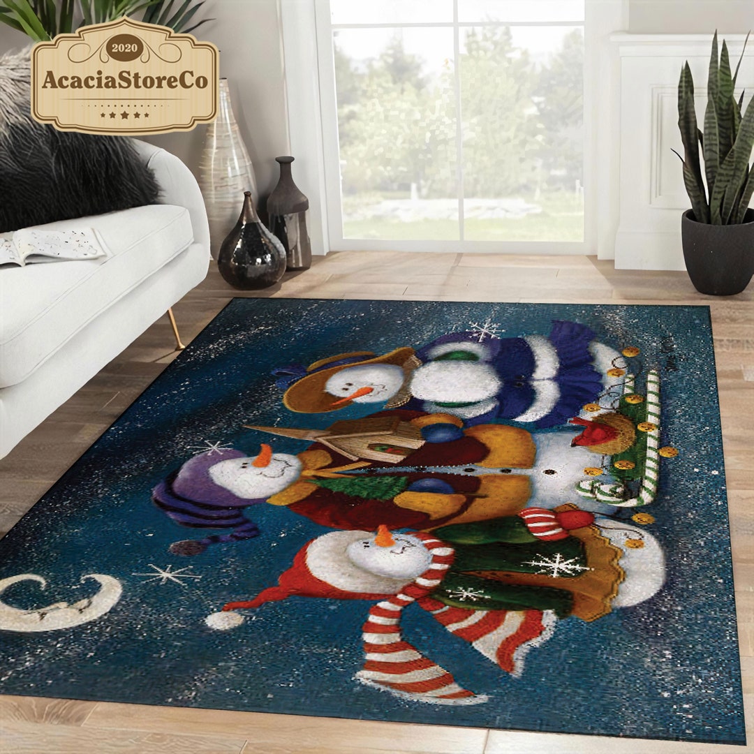 Christmas Snowman Area Rug, Merry Christmas Rug, Christmas Decoration ...