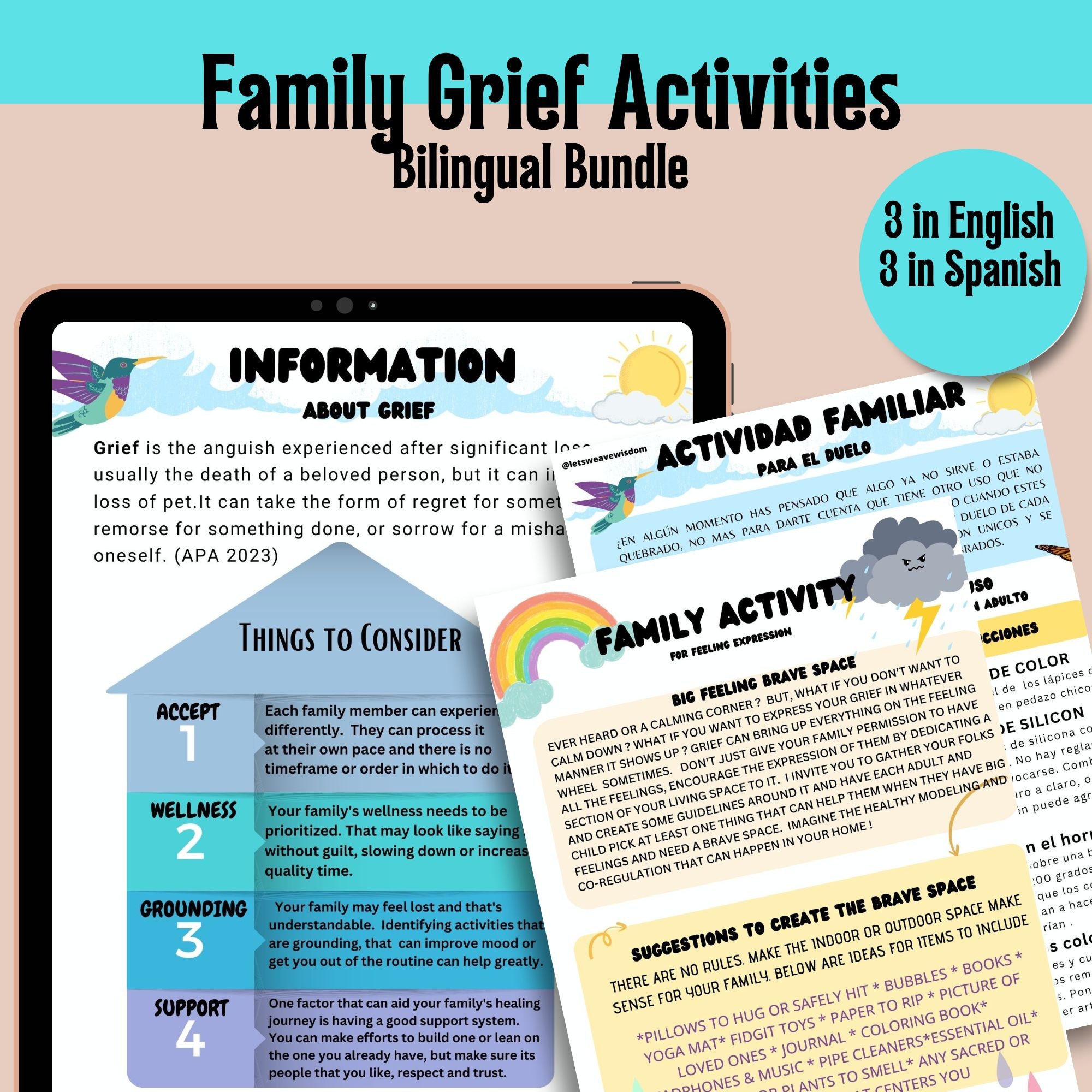 Family Grief Activities- Bilingual Bundle, Mental Health, Wellness ...