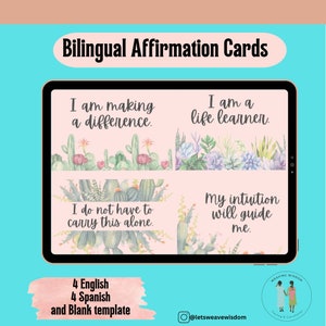 Bilingual Affirmation Cards Printable, Positive Statements, Self Talk ...