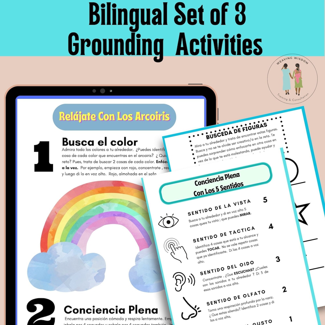 Grounding Activities- Set of 6 Bilingual, Calming, Mindfulness, Spanish ...