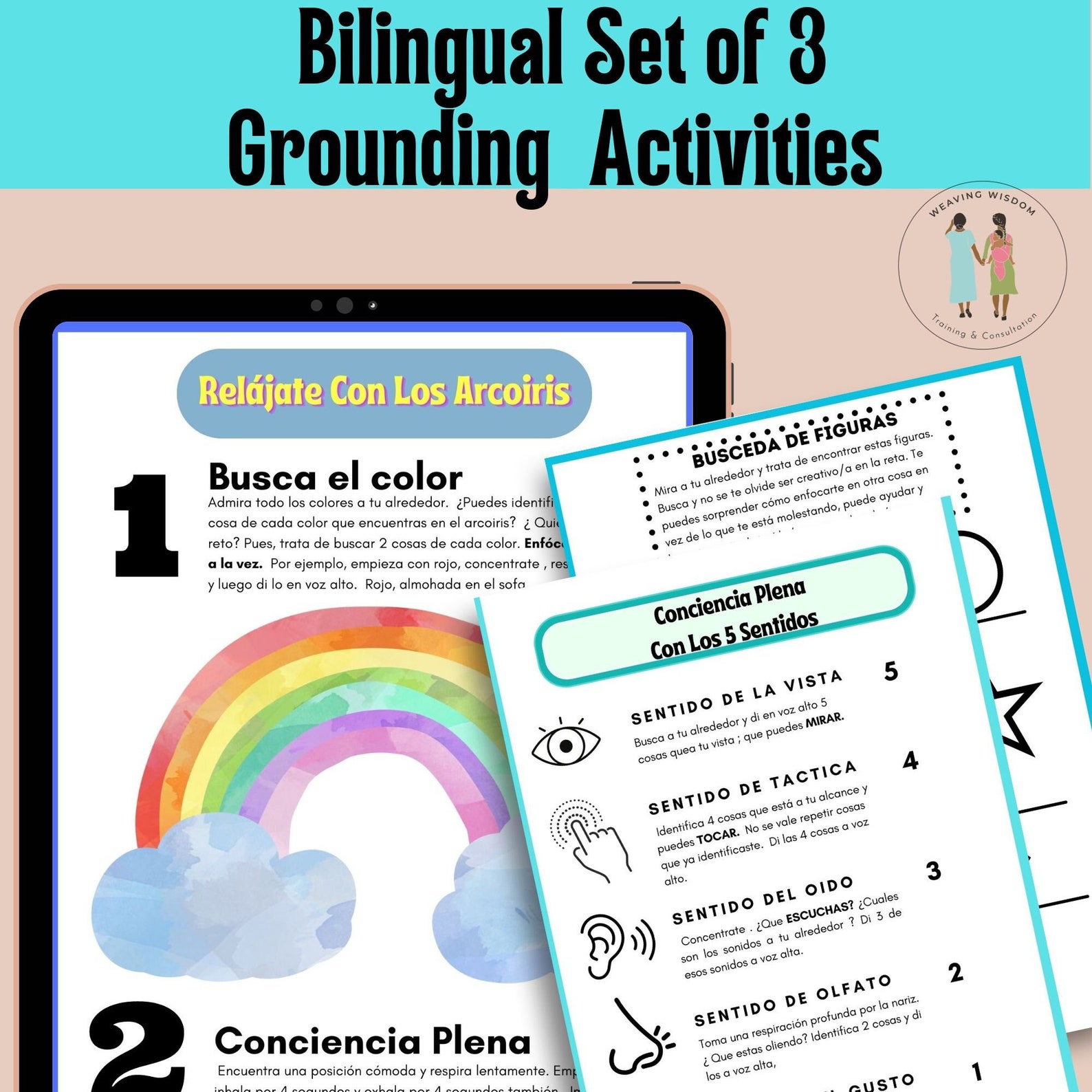 Grounding Activities- Set of 6 Bilingual, Calming, Mindfulness, Spanish ...