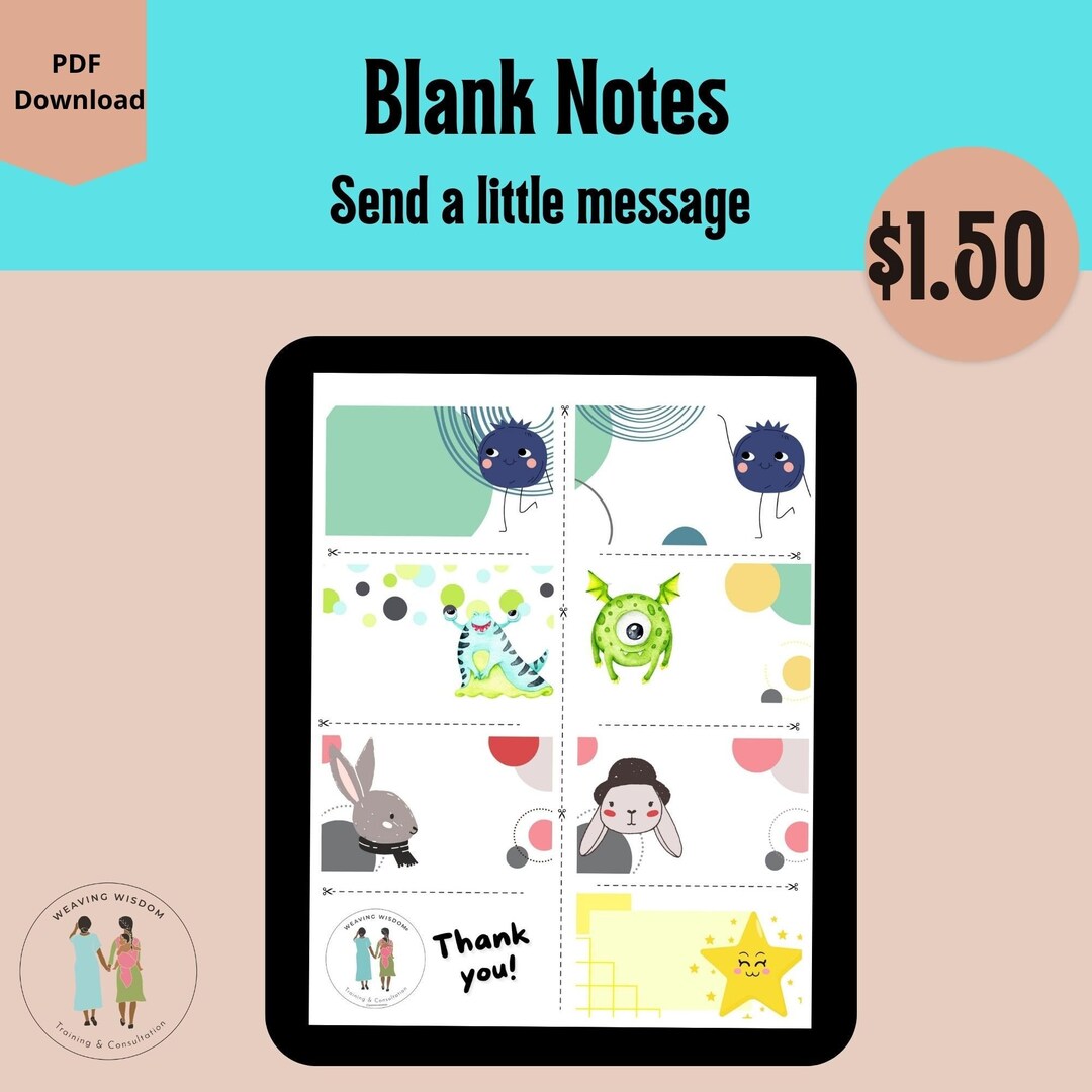 Blank Notes for Children (blank Template for 7 Cards), Lunch Notes ...