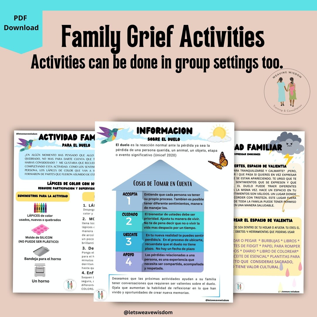 Family Grief Activities- Bilingual Bundle, Mental Health, Wellness ...