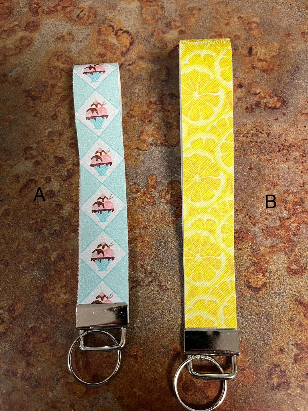 Ice Cream / Lemon Faux Leather Keychain Key Fob Wristlet - Etsy