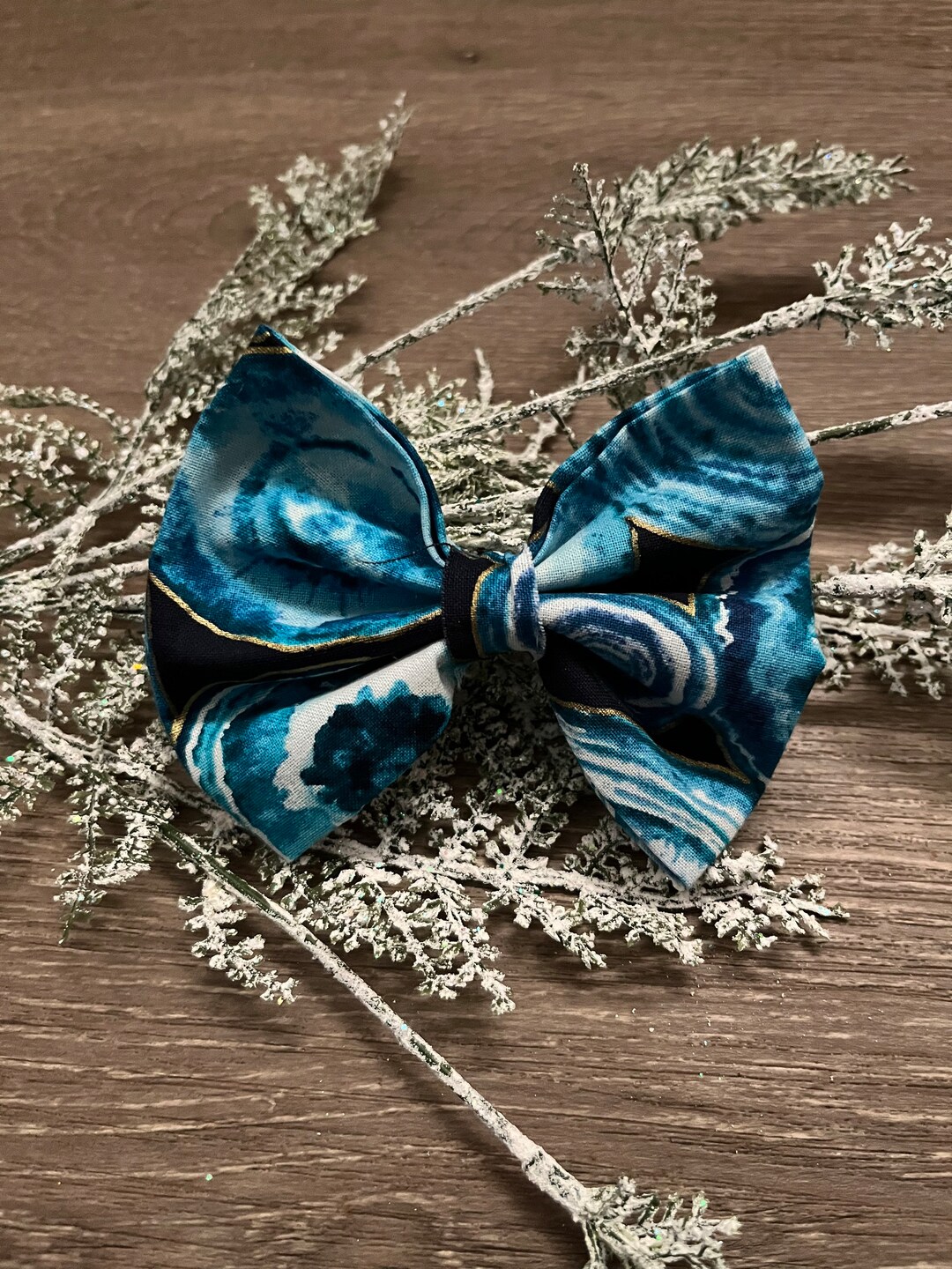 Blue Marbled Fabric Bow - Etsy