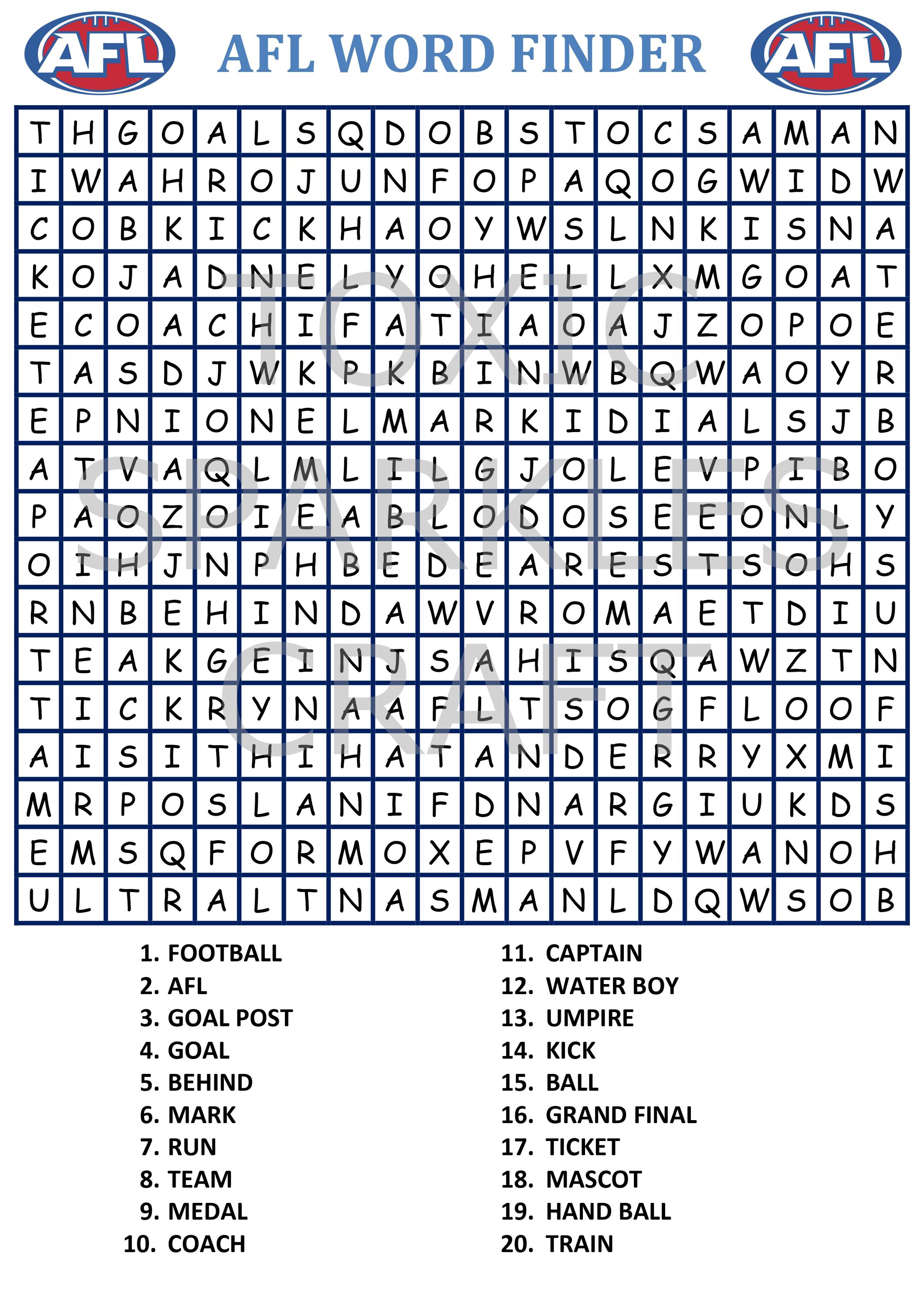 AFL WORD FINDER - 2 Word Search Puzzles - Etsy