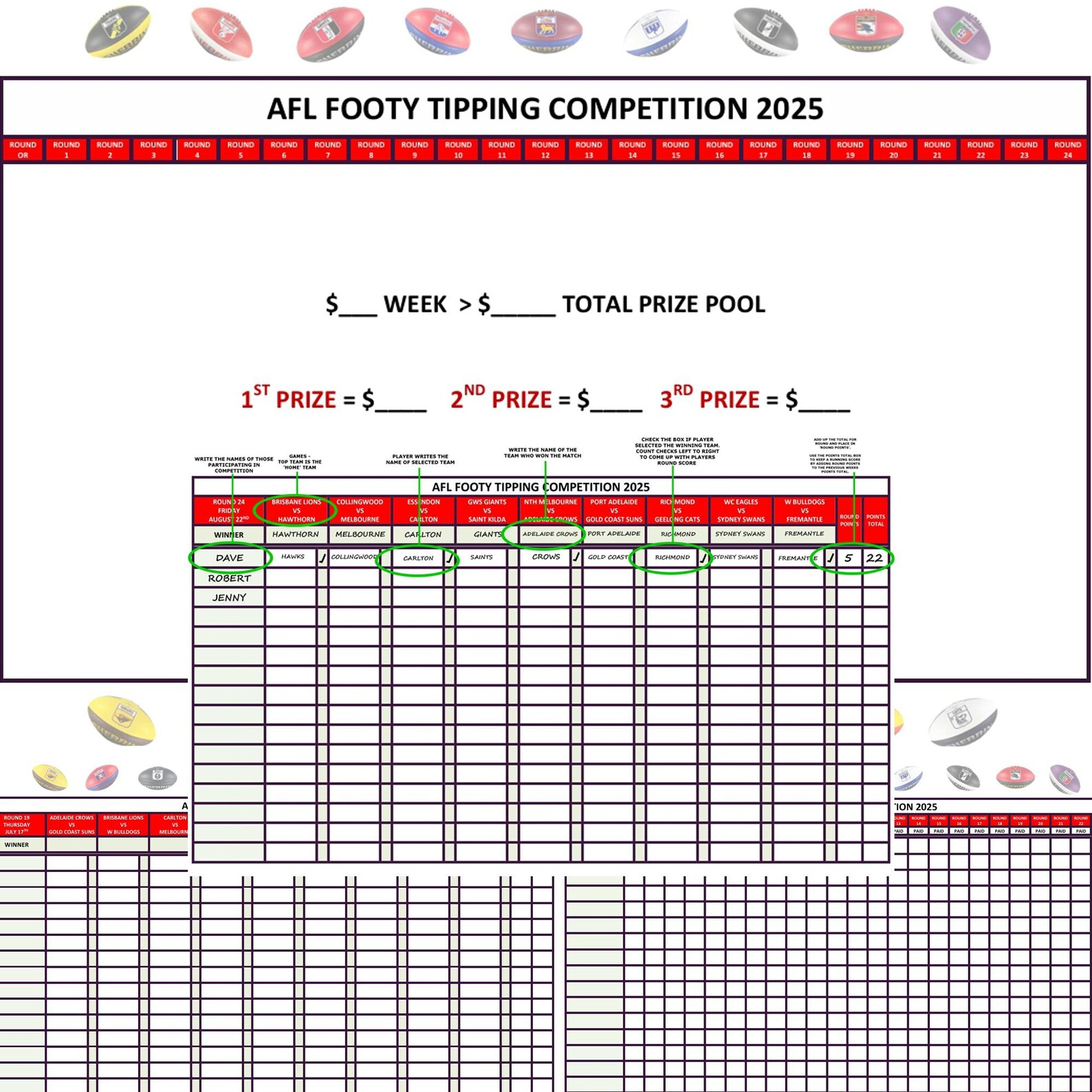 AFL Football Tipping Competition Booklet - Etsy