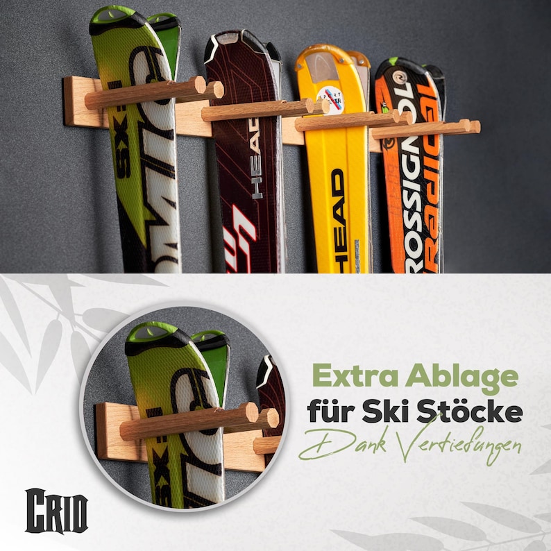 Ski Wall Mount for 4 Pairs of Skis Including Ski Poles and Equipment ...