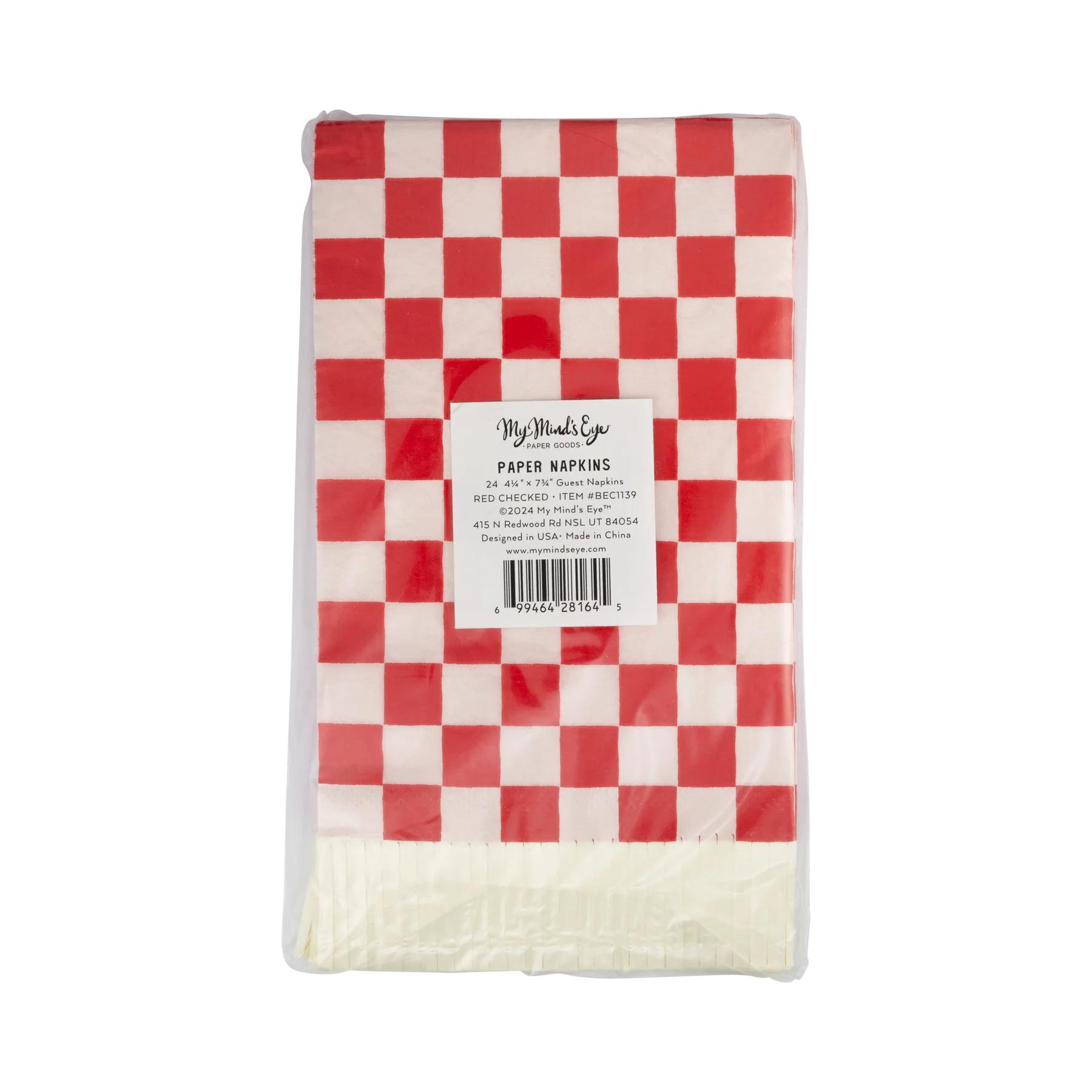 Red and Pink Checked Fringed Paper Dinner Napkins, 24 Ct | Christmas ...