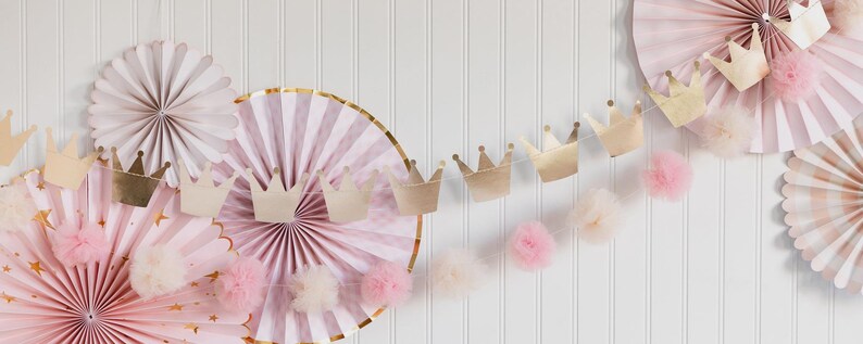 Princess Crown and Tulle Pom Banner: Gold Foil Party Decorations - Etsy
