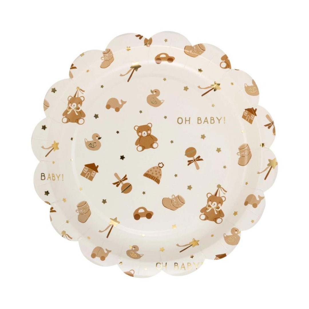 Teddy Bear Baby Shower Plates | Gold Foil Scalloped Paper Plates - Etsy
