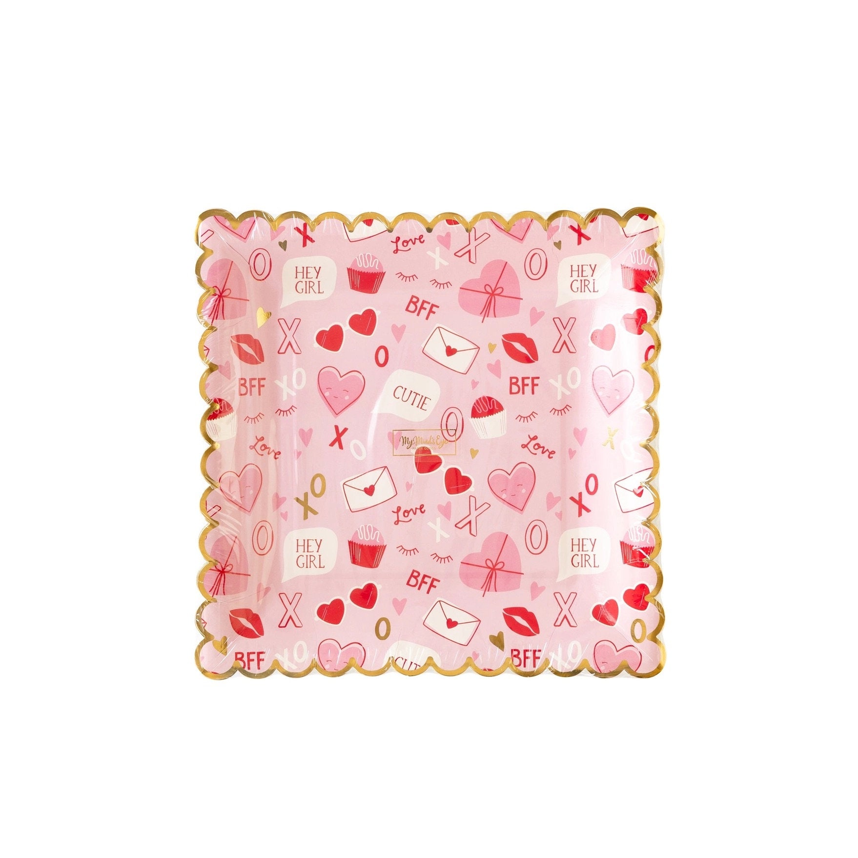 Valentine Day Plates Square Heart and Kisses Plate, Valentine Plates ...