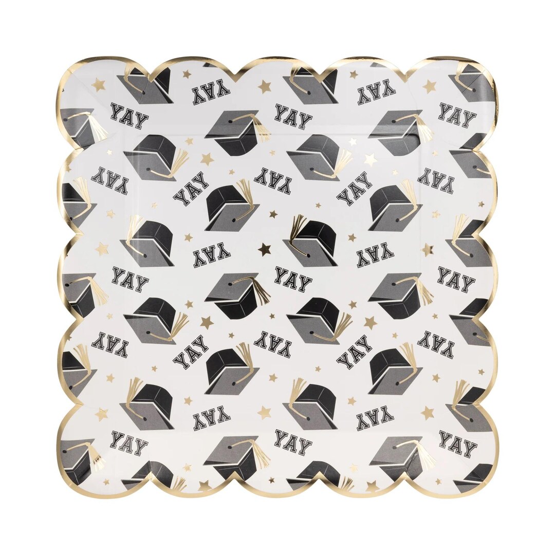 Square Yay Graduation Cap Pattern Plate, 8ct | Graduation Party ...
