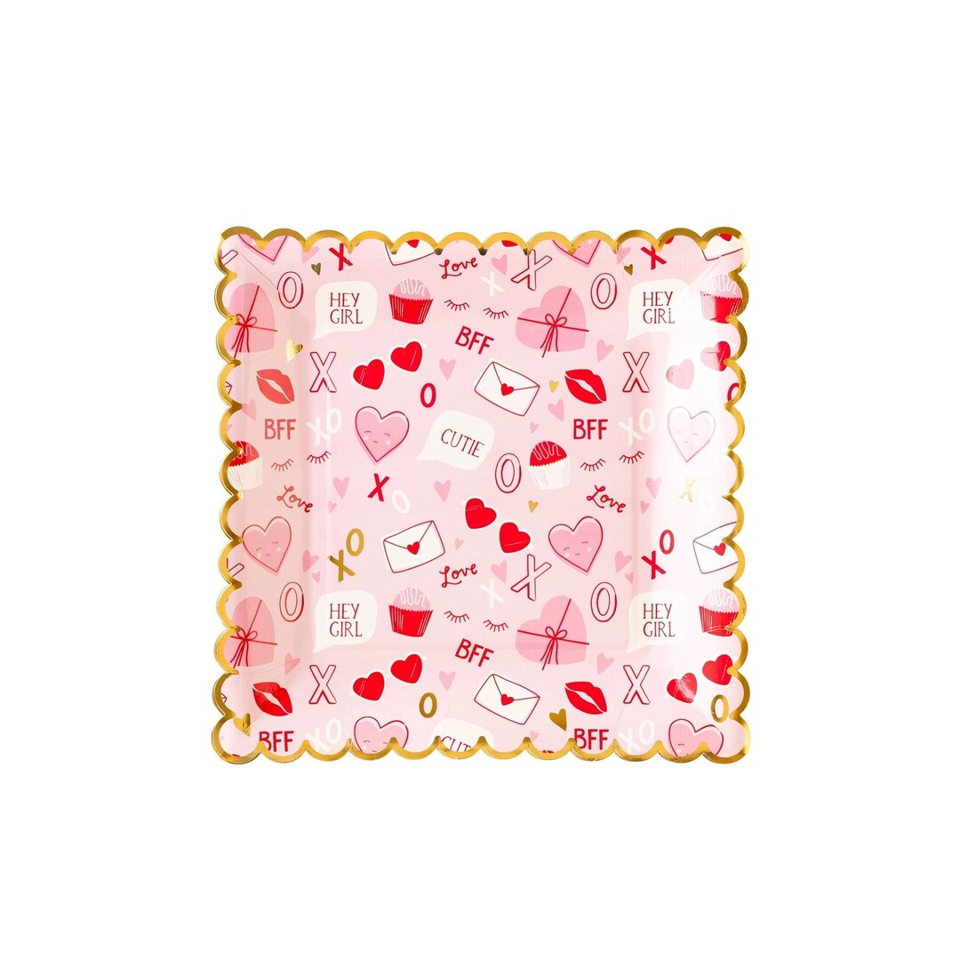 Valentine Day Plates | Square Heart and Kisses Plate, Valentine Plates ...
