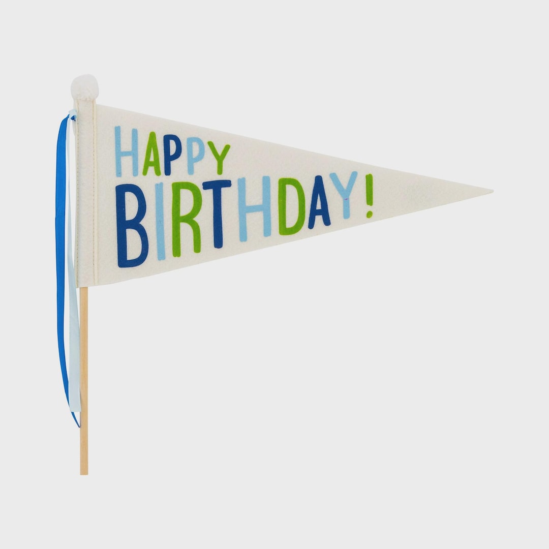 Felt Birthday Pennant Banner, Blue Green Varsity Style, Photo Prop ...