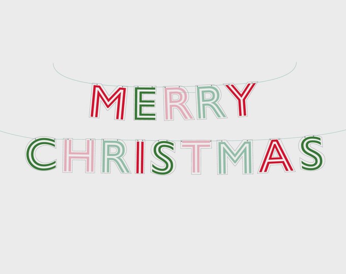 Merry Christmas Banner: Colorful Paper Garland Party Decor - Etsy
