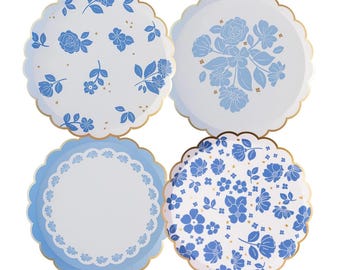 Blue Floral Paper Dessert Plates, Set of 8 | Bridal Shower Plates, Baby ...