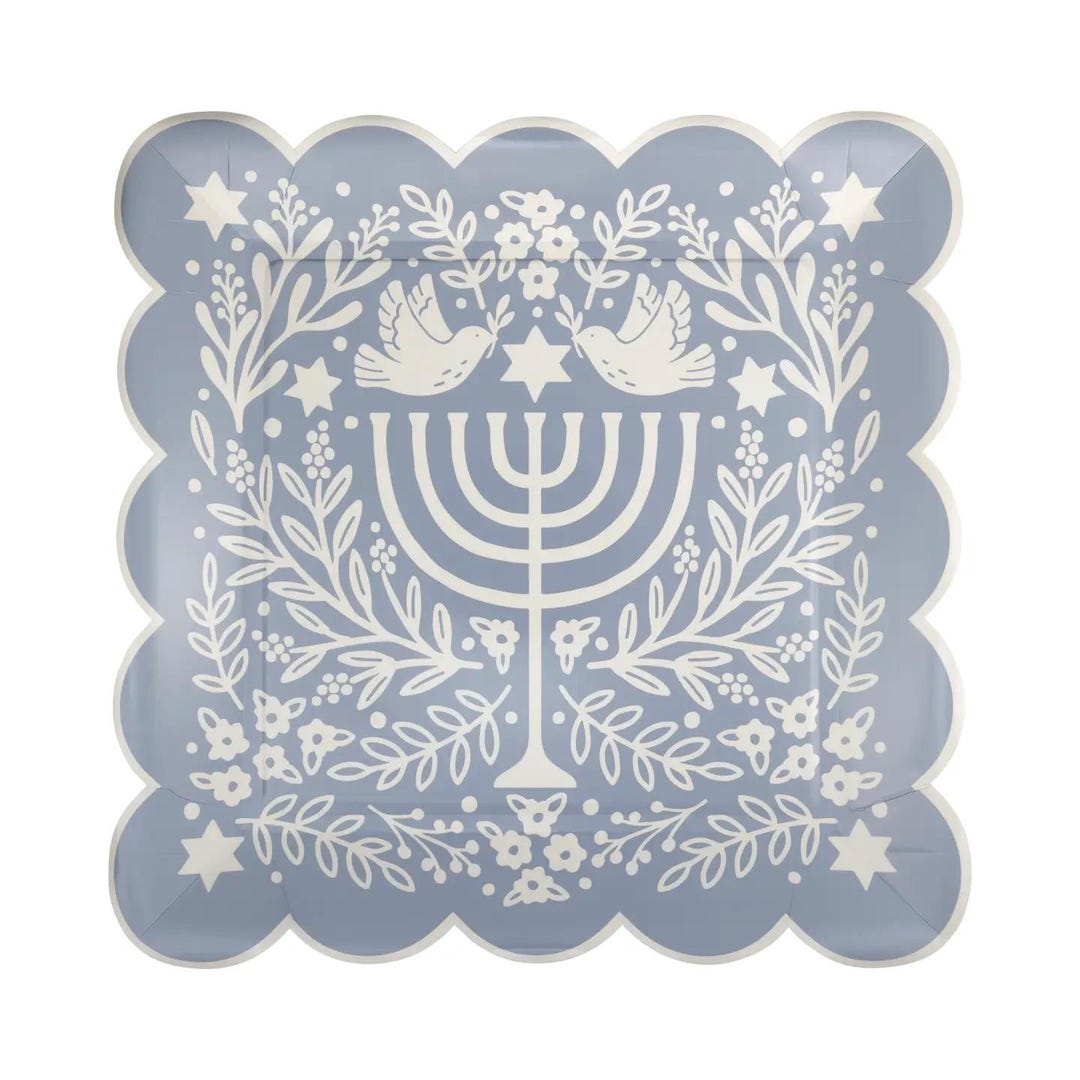 Floral Menorah Hanukkah Plates, Set of 8 | Hanukkah Decorations ...