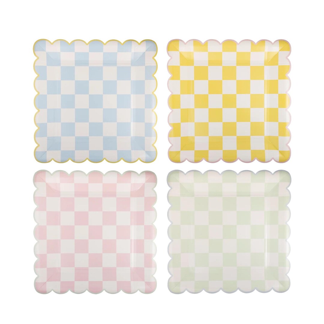 8 Pink + Green + Yellow + Blue Checkered Paper Plates - 10 ...