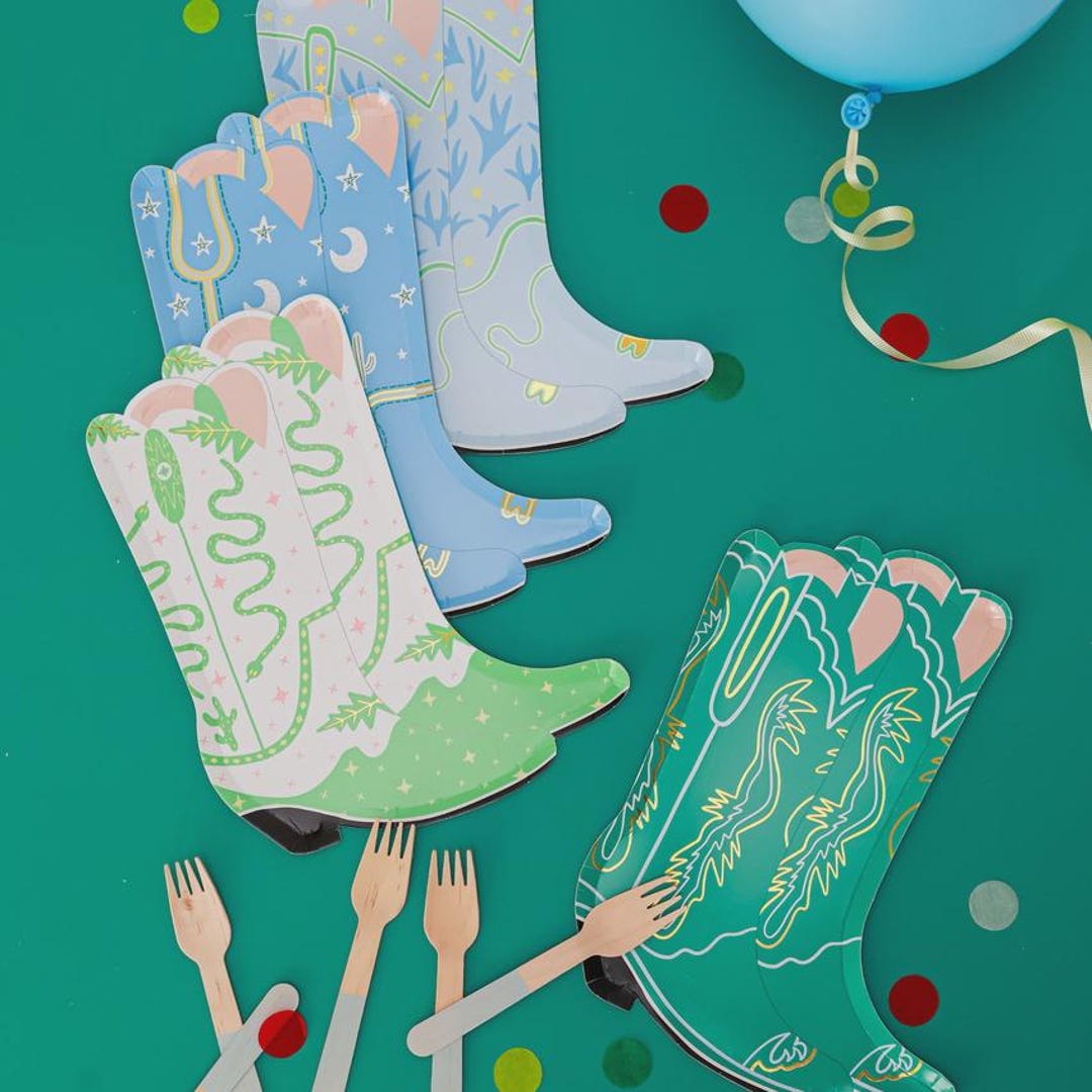 Blue Cowboy Boot Paper Plates (8ct): Western Party Decorations - Etsy