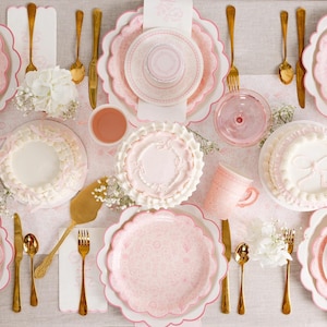 Pink Toile Paper Charger Plates | Pink Tea Party Bridal Shower, Tea ...