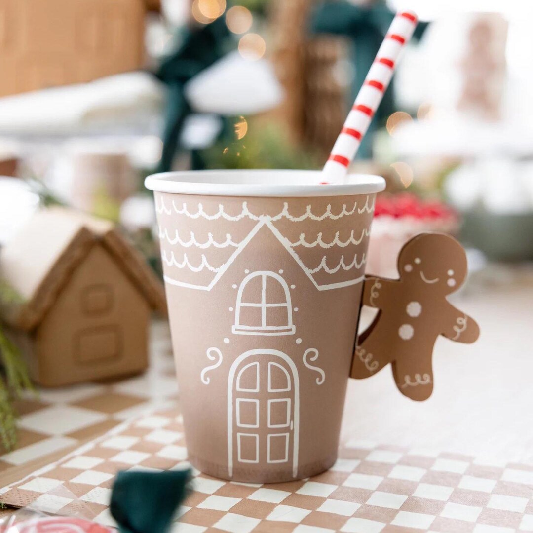 Gingerbread Cups 8ct Disposable Christmas Coffee Cup, Gingerbread ...