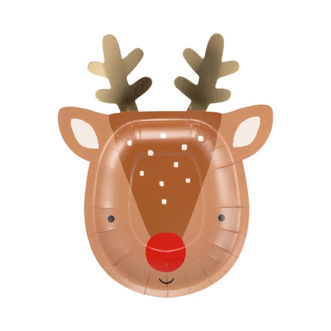 Rudolph Paper Plates, Gold Antlers, Christmas Party Set of 8 - Etsy