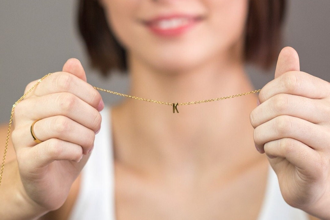 Gold Tiny Initial Necklace, Letter Initial Necklace, Birthday Gift ...